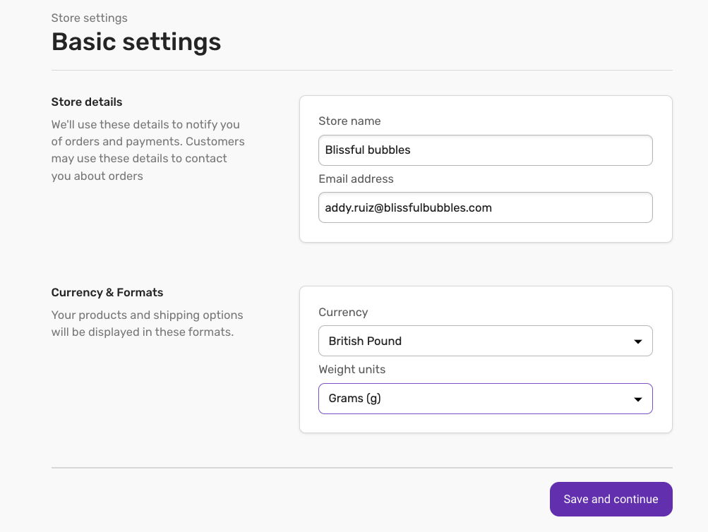 Your store settings – Home